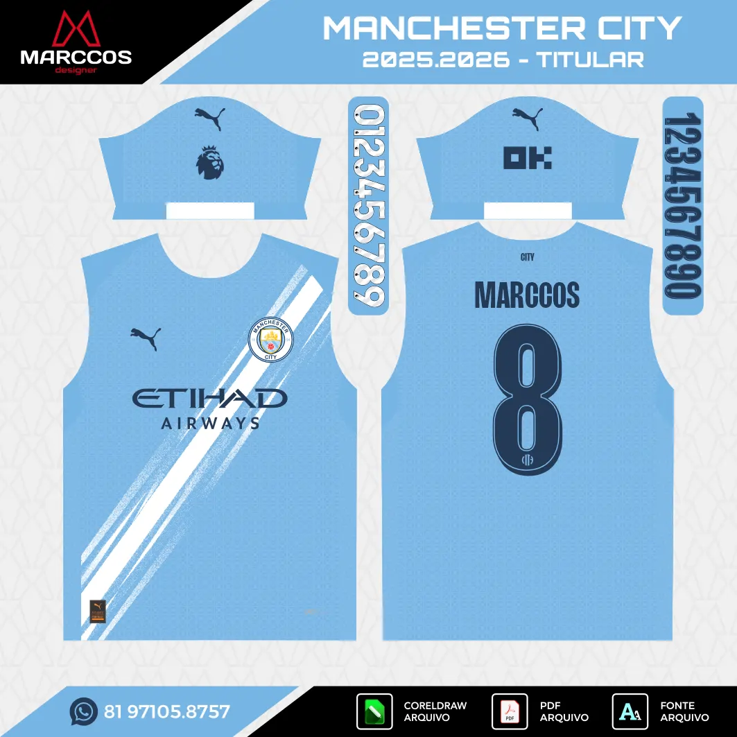 Arte Vetor Camisa Manchester City Titular 2025.2026