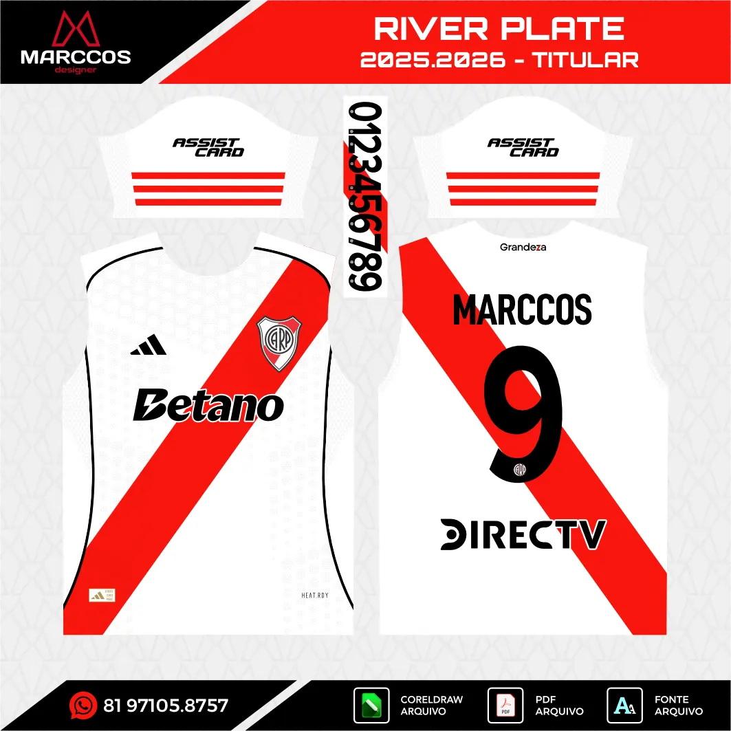 Arte Vetor Camisa River Plate Titular 2025.2026