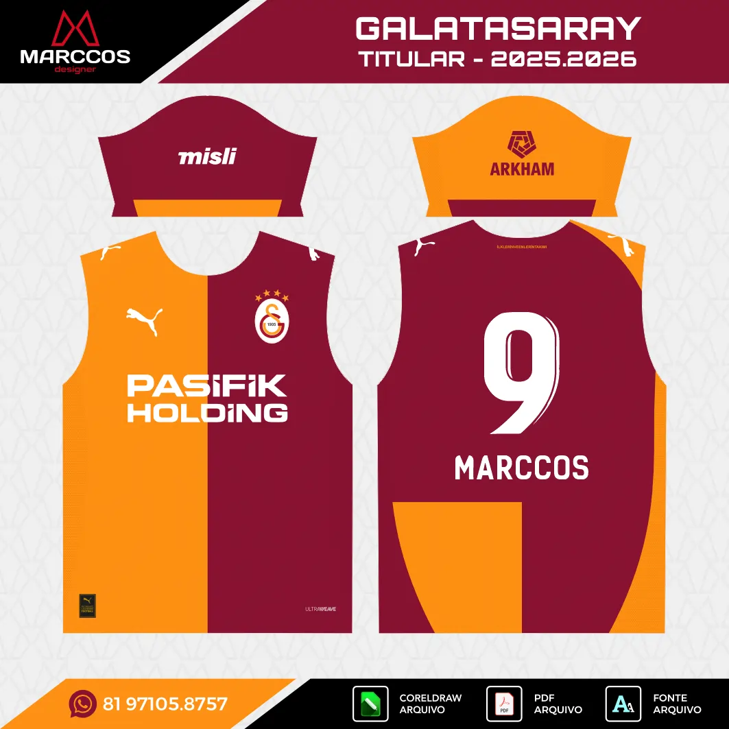 Arte Vetor Camisa Galatasaray Titular 2025.2026