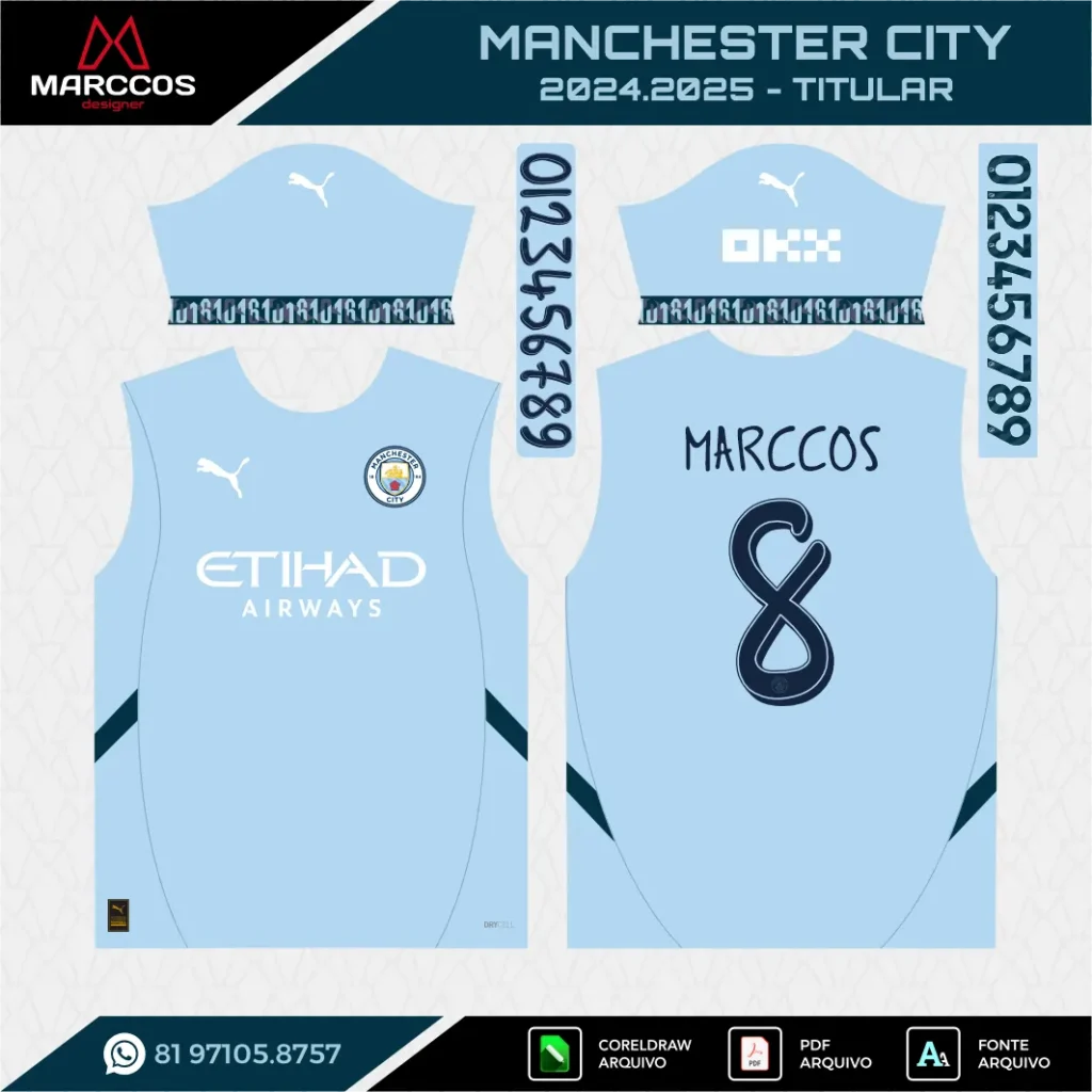 Arte Vetor Camisa Manchester City Titular 2024.2025
